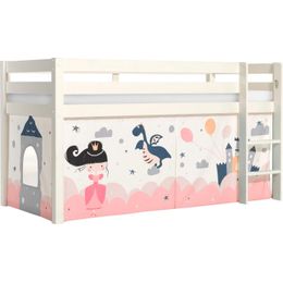 Spielbett Vipack "Pino, Kiefer massiv, mit Rolllattenrost u. Textil-Set, Made in Europe", weiß, B:105,4cm H:114cm L:209,4cm, Betten, verschiedene Textil Dessins, 3 Gestellfarben zur Wahl