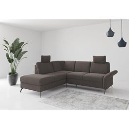 Ecksofa Home Affaire "Rochelle", grau (fango), B:240cm H:93cm T:216cm, 100% Polyester, Sofas, Ecksofa, wahlweise mit Bettfunktion, Bettkasten und Armteilverstellung