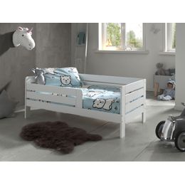 Kinderbett Vipack "Junior, Kiefermassiv mit umlaufendem Absturzschutz und Rolllattenrost", weiß, B:76cm H:56cm L:143,6cm, Betten, wahlweise in 2 Farben, mit oder ohne Schublade