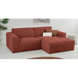 Ecksofa Home Affaire "Avelin, 228 cm, L-Form, Chenille, Struktur-Boucle", rot (brick rot), B:228cm H:75cm T:156cm, 100% Polyester, Sofas, Ecksofa, mit Wellenunterfederung, Kedernaht, bodentief, Skandi-Design