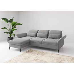 Sit & More Ecksofa SIT & MORE "Emely, inkl. Sitztiefenverstellung", grau, B:264cm H:92cm T:198cm, 100% Polyester, Sofas, Ecksofa, wahlweise mit Bettfunktion,Bettkasten,Kopf- & Armteilverstellung