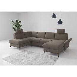 Wohnlandschaft Home Affaire "Rochelle", braun (schlamm), B:314cm H:93cm T:195cm, 100% Polyester, Sofas, Wohnlandschaft, wahlweise mit Bettfunktion, Bettkasten und Armteilverstellung