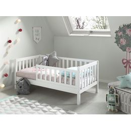 Kinderbett Vipack "Junior, Kiefermassiv mit umlaufenden Sprossengitter und Rolllattenrost", weiß, B:76cm H:60cm L:148cm, Betten, wahlweise in 2 Farben, mit oder ohne Schublade