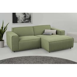 Ecksofa Home Affaire "Avelin, 228 cm, L-Form, Chenille, Struktur-Boucle", gr&uuml;n (olive), B:228cm H:75cm T:156cm, 100% Polyester, Sofas, Ecksofa, mit Wellenunterfederung, Kedernaht, bodentief, Skandi-Design