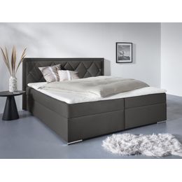 Boxbett LEONIQUE "Alfie, Bestseller, wahlweise mit Bettkasten", grau (anthrazit), L:206cm, Bezug Bett: Samtvelours (100% Polyester), Bezug der Spiegelfläche Matratzendrell aus 100% Polyester. Topperbezug abnehmbar und waschbar bis 30º C, aus 100% Polyester, Komplettbetten, Boxspringbett, mit Straßsteinen im Kopfteil, H2, H3 und H4 wählbar, Topseller