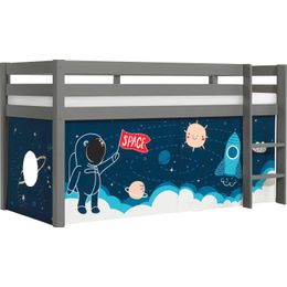 Spielbett Vipack "Pino, Kiefer massiv, mit Rolllattenrost u. Textil-Set, Made in Europe", grau, B:105,4cm H:114cm L:209,4cm, Betten, verschiedene Textil Dessins, 3 Gestellfarben zur Wahl