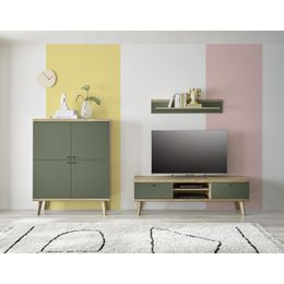 Wohnwand Inosign "MAVAS", braun (eiche dekor), B:277cm H:170cm T:40cm, Kastenmöbel-Sets, in moderner Trendfarbe, Griffe aus Metall (Schwarz), Breite 337 cm