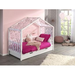 Hausbett Vipack "Dallas, mit Dachaufbau, Kiefer massiv, stabil gebaut", weiß, B:97cm H:170cm L:210cm, Textilhimmel 100% Polyester, Betten, wahlweise mit oder ohne Bettschublade und Textilhimmel