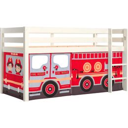 Spielbett Vipack "Pino, Kiefer massiv, mit Rolllattenrost u. Textil-Set, Made in Europe", weiß, B:105,4cm H:114cm L:209,4cm, Betten, verschiedene Textil Dessins, 3 Gestellfarben zur Wahl