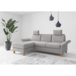 Ecksofa Home Affaire "Rochelle, L-Form", grau (hellgrau), B:251cm H:90cm T:164cm, 95% Polyester 5% Polyamid, Sofas, Ecksofa, wahlweise mit Armteilverstellung, Bettfunktion und Bettkasten