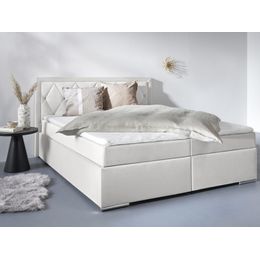 Boxbett LEONIQUE "Alfie, Bestseller, wahlweise mit Bettkasten", grau (hellgrau), L:206cm, Bezug Bett: Samtvelours (100% Polyester), Bezug der Spiegelfläche Matratzendrell aus 100% Polyester. Topperbezug abnehmbar und waschbar bis 30º C, aus 100% Polyester, Komplettbetten, Boxspringbett, mit Straßsteinen im Kopfteil, H2, H3 und H4 wählbar, Topseller