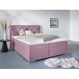 Boxbett LEONIQUE "Alfie, Bestseller, wahlweise mit Bettkasten", rosa (rose), L:206cm, Bezug Bett: Samtvelours (100% Polyester), Bezug der Spiegelfläche Matratzendrell aus 100% Polyester. Topperbezug abnehmbar und waschbar bis 30º C, aus 100% Polyester, Komplettbetten, Boxspringbett, mit Straßsteinen im Kopfteil, H2, H3 und H4 wählbar, Topseller