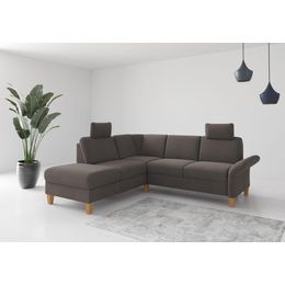 Ecksofa Home Affaire "Rochelle, L-Form", grau (fango), B:240cm H:90cm T:216cm, 100% Polyester, Sofas, Ecksofa, wahlweise mit Armteilverstellung, Bettfunktion und Bettkasten