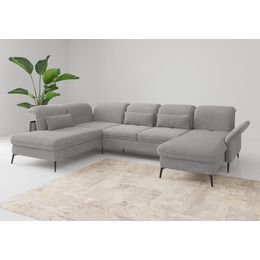 Sit & More Wohnlandschaft SIT & MORE "Emely, inkl. Sitztiefenverstellung", grau (hellgrau), B:359cm H:92cm T:231cm, 100% Polyester, Sofas, Wohnlandschaft, wahlweise mit Bettfunktion,Bettkasten,Kopf- & Armteilverstellung