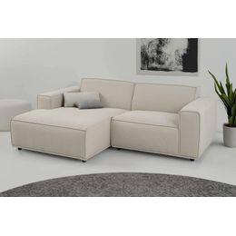 Ecksofa Home Affaire "Avelin, 228 cm, L-Form, Chenille, Struktur-Boucle", beige (sand), B:228cm H:75cm T:156cm, 100% Polyester, Sofas, Ecksofa, mit Wellenunterfederung, Kedernaht, bodentief, Skandi-Design