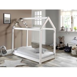 Kinderbett Vipack "Cabane, Kiefer massiv, Made in Europe, inklusive Rolllattenrost", weiß (kiefer massiv weiß lackiert), B:78cm L:146cm, Betten, Abenteuerbett Kinderbett, Bodenfreiheit ca. 2,5 cm zur besseren Belüftung, stabil gebaut