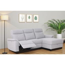 Ecksofa Home Affaire "BRIONNE, L-Form, 255cm, manuelle u. elektrische Funktion (USB A/C)", grau (hellgrau), B:255cm H:101cm T:95cm, Webstoff 100% Polyester, Sofas, Ecksofa, Liegefunktion, Stauraum, Federkernpolsterung, Webstoff