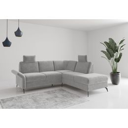 Ecksofa Home Affaire "Rochelle", grau (hellgrau), B:240cm H:93cm T:216cm, 100% Polyester, Sofas, Ecksofa, wahlweise mit Bettfunktion, Bettkasten und Armteilverstellung