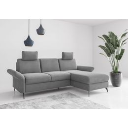 Ecksofa Home Affaire "Rochelle", grau, B:251cm H:93cm T:164cm, 100% Polyester, Sofas, Ecksofa, wahlweise mit Bettfunktion, Bettkasten und Armteilverstellung