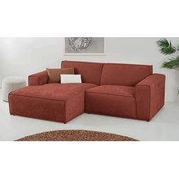 Ecksofa Home Affaire "Avelin, 228 cm, L-Form, Chenille, Struktur-Boucle", rot (brick rot), B:228cm H:75cm T:156cm, 100% Polyester, Sofas, Ecksofa, mit Wellenunterfederung, Kedernaht, bodentief, Skandi-Design