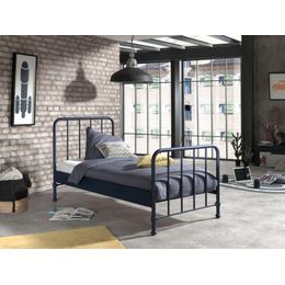Jugendbett Vipack "Bronxx, Einzelbett 90/200, sehr stabil, romantische Optik", blau, B:96,5cm H:110cm L:206cm, Betten, Jugendbett Kinderbett, Oberfläche pulverbeschichtet, verschiedene Farben zur Wahl