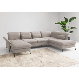 Sit & More Wohnlandschaft SIT & MORE "Emely, inkl. Sitztiefenverstellung", grau (elefant), B:359cm H:92cm T:231cm, 100% Polyester, Sofas, Wohnlandschaft, wahlweise mit Bettfunktion,Bettkasten,Kopf- & Armteilverstellung
