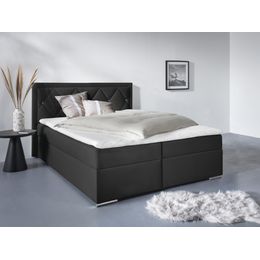 Boxbett LEONIQUE "Alfie, Bestseller, wahlweise mit Bettkasten", schwarz, L:206cm, Bezug Bett: Samtvelours (100% Polyester), Bezug der Spiegelfläche Matratzendrell aus 100% Polyester. Topperbezug abnehmbar und waschbar bis 30º C, aus 100% Polyester, Komplettbetten, Boxspringbett, mit Straßsteinen im Kopfteil, H2, H3 und H4 wählbar, Topseller