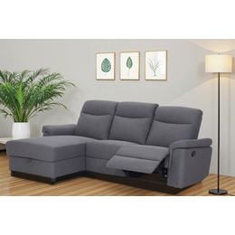 Ecksofa Home Affaire "BRIONNE, L-Form, 255cm, manuelle u. elektrische Funktion (USB A/C)", grau (dunkelgrau), B:255cm H:101cm T:95cm, Webstoff 100% Polyester, Sofas, Ecksofa, Liegefunktion, Stauraum, Federkernpolsterung, Webstoff