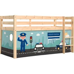 Spielbett Vipack "Pino, Kiefer massiv, mit Rolllattenrost u. Textil-Set, Made in Europe", beige (natur), B:105,4cm H:114cm L:209,4cm, Betten, verschiedene Textil Dessins, 3 Gestellfarben zur Wahl
