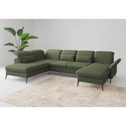 Sit & More Wohnlandschaft SIT & MORE "Emely, inkl. Sitztiefenverstellung", gr&uuml;n (olive), B:359cm H:92cm T:231cm, 95%Polyester, 5% Polyamid, Sofas, Wohnlandschaft, wahlweise mit Bettfunktion,Bettkasten,Kopf- & Armteilverstellung