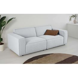 3-Sitzer Home Affaire "Avelin, 228 cm, Chenille, Struktur-Boucle", silber, B:228cm H:75cm T:96cm, 100% Polyester, Sofas, mit Wellenunterfederung, Kedernaht, bodentief, Skandi-Design