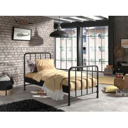 Jugendbett Vipack "Bronxx, Einzelbett 90/200, sehr stabil, romantische Optik", schwarz, B:96,5cm H:110cm L:206cm, Betten, Jugendbett Kinderbett, Oberfläche pulverbeschichtet, verschiedene Farben zur Wahl