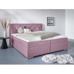Boxbett LEONIQUE "Alfie, Bestseller, wahlweise mit Bettkasten", rosa (rose), L:206cm, Bezug Bett: Samtvelours (100% Polyester), Bezug der Spiegelfläche Matratzendrell aus 100% Polyester. Topperbezug abnehmbar und waschbar bis 30º C, aus 100% Polyester, Komplettbetten, Boxspringbett, mit Straßsteinen im Kopfteil, H2, H3 und H4 wählbar, Topseller