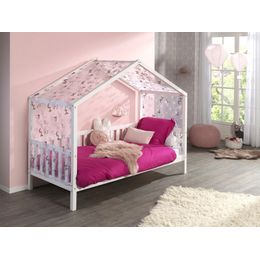 Hausbett Vipack "Dallas, mit Dachaufbau, Kiefer massiv, stabil gebaut", weiß, B:97cm H:170cm L:210cm, Betten, wahlweise mit oder ohne Bettschublade und Textilhimmel