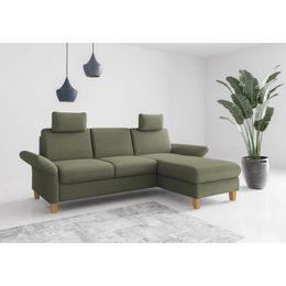 Ecksofa Home Affaire "Rochelle, L-Form", gr&uuml;n (olive), B:251cm H:90cm T:164cm, 95% Polyester 5% Polyamid, Sofas, Ecksofa, wahlweise mit Armteilverstellung, Bettfunktion und Bettkasten