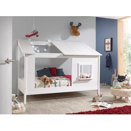Kinderbett Vipack "Hausbett, aus MDF und Massivholz weiß lackiert, inkl. Fenster vorne", weiß, B:108cm H:159cm L:214cm, Betten, wahlweise mit oder ohne Bettschublade auf Rollen