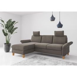 Ecksofa Home Affaire "Rochelle, L-Form", braun (schlamm), B:251cm H:90cm T:164cm, 100% Polyester, Sofas, Ecksofa, wahlweise mit Armteilverstellung, Bettfunktion und Bettkasten