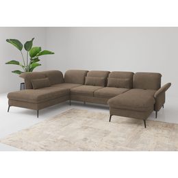 Sit & More Wohnlandschaft SIT & MORE "Emely, inkl. Sitztiefenverstellung", braun (hellbraun), B:359cm H:92cm T:231cm, 100% Polyester, Sofas, Wohnlandschaft, wahlweise mit Bettfunktion,Bettkasten,Kopf- & Armteilverstellung