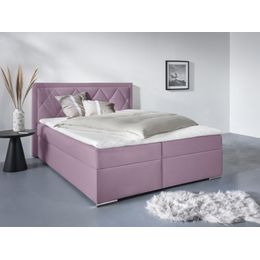 Boxbett LEONIQUE "Alfie, Bestseller, wahlweise mit Bettkasten", rosa (rose), L:206cm, Bezug Bett: Samtvelours (100% Polyester), Bezug der Spiegelfläche Matratzendrell aus 100% Polyester. Topperbezug abnehmbar und waschbar bis 30º C, aus 100% Polyester, Komplettbetten, Boxspringbett, mit Straßsteinen im Kopfteil, H2, H3 und H4 wählbar, Topseller