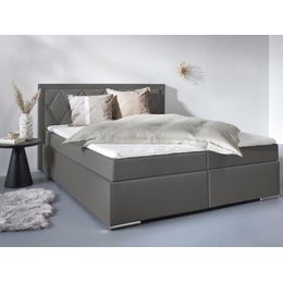 Boxbett LEONIQUE "Alfie, Bestseller, wahlweise mit Bettkasten", grau (anthrazit), L:206cm, Bezug Bett: Samtvelours (100% Polyester), Bezug der Spiegelfläche Matratzendrell aus 100% Polyester. Topperbezug abnehmbar und waschbar bis 30º C, aus 100% Polyester, Komplettbetten, Boxspringbett, mit Straßsteinen im Kopfteil, H2, H3 und H4 wählbar, Topseller
