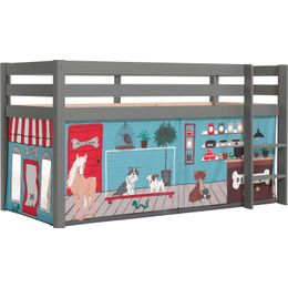 Spielbett Vipack "Pino, Kiefer massiv, mit Rolllattenrost u. Textil-Set, Made in Europe", grau, B:105,4cm H:114cm L:209,4cm, Betten, verschiedene Textil Dessins, 3 Gestellfarben zur Wahl