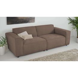 3-Sitzer Home Affaire "Avelin, 228 cm, Chenille, Struktur-Boucle", braun, B:228cm H:75cm T:96cm, 100% Polyester, Sofas, mit Wellenunterfederung, Kedernaht, bodentief, Skandi-Design