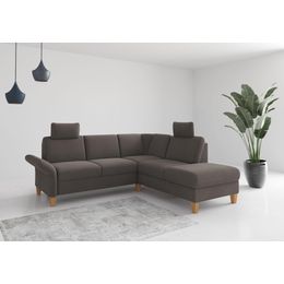 Ecksofa Home Affaire "Rochelle, L-Form", grau (fango), B:240cm H:90cm T:216cm, 100% Polyester, Sofas, Ecksofa, wahlweise mit Armteilverstellung, Bettfunktion und Bettkasten