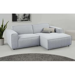 Ecksofa Home Affaire "Avelin, 228 cm, L-Form, Chenille, Struktur-Boucle", silber, B:228cm H:75cm T:156cm, 100% Polyester, Sofas, Ecksofa, mit Wellenunterfederung, Kedernaht, bodentief, Skandi-Design
