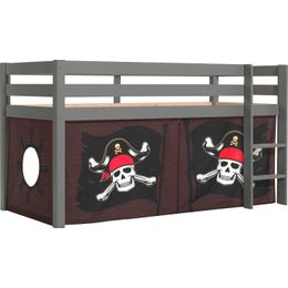 Spielbett Vipack "Pino, Kiefer massiv, mit Rolllattenrost u. Textil-Set, Made in Europe", grau, B:105,4cm H:114cm L:209,4cm, Betten, verschiedene Textil Dessins, 3 Gestellfarben zur Wahl