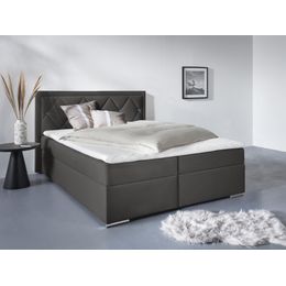 Boxbett LEONIQUE "Alfie, Bestseller, wahlweise mit Bettkasten", grau (anthrazit), L:206cm, Bezug Bett: Samtvelours (100% Polyester), Bezug der Spiegelfläche Matratzendrell aus 100% Polyester. Topperbezug abnehmbar und waschbar bis 30º C, aus 100% Polyester, Komplettbetten, Boxspringbett, mit Straßsteinen im Kopfteil, H2, H3 und H4 wählbar, Topseller