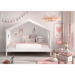 Hausbett Vipack "Amori, inkl. Dach, Rückseitig offen, mit Rolllattenrost", weiß, B:98,7cm H:213cm L:209cm, Bettgestell Massivholz;Dachaufbau MDF, Betten, wahlweise, mit oder ohne Schublade und Absturzschutz, weiß lackiert