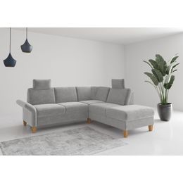 Ecksofa Home Affaire "Rochelle, L-Form", grau (hellgrau), B:240cm H:90cm T:216cm, 100% Polyester, Sofas, Ecksofa, wahlweise mit Armteilverstellung, Bettfunktion und Bettkasten
