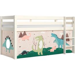 Spielbett Vipack "Pino, Kiefer massiv, mit Rolllattenrost u. Textil-Set, Made in Europe", weiß, B:105,4cm H:114cm L:209,4cm, Betten, verschiedene Textil Dessins, 3 Gestellfarben zur Wahl