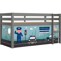 Spielbett Vipack "Pino, Kiefer massiv, mit Rolllattenrost u. Textil-Set, Made in Europe", grau, B:105,4cm H:114cm L:209,4cm, Betten, verschiedene Textil Dessins, 3 Gestellfarben zur Wahl